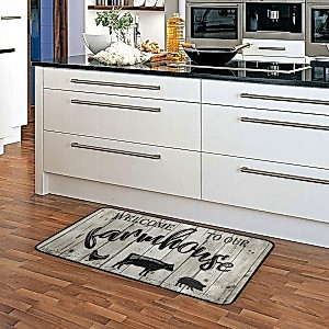Emelivor Farmhouse Kitchen Rug Floor Mat Welcome Washable Pig Rooster Cow Kitchen Mats for Floor Comfort Mat for Rustic Decor 39 x 20 Inch