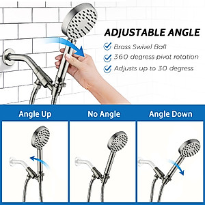 Solid Metal Brushed Nickel Handheld Shower Head With Extra Long Stainless Steel Hose & Brass Holder,Equipped with Flow Valve to Control Water Pressure, Hotel Quality