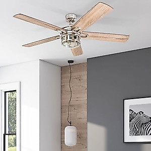 Honeywell Ceiling Fans Bonterra, 52 Inch Contemporary Indoor LED Ceiling Fan with Light and Remote Control, Dual Finish Blades, Reversible Motor - Model 50610-01 (Brushed Nickel)
