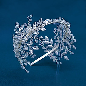 WONRLUA Wedding Hair Pieces for Brides, Bridal Headband, Handcrafted Tiaras for Women(Silver)