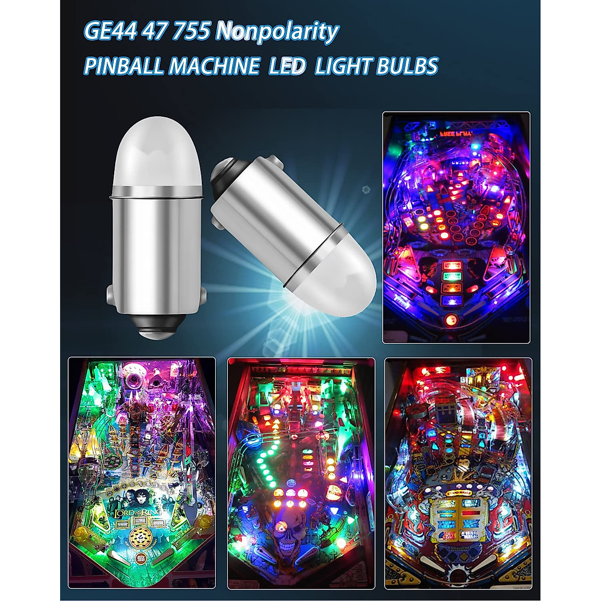 Keiurot GE44 47 756 755 Bulb for Pinball Machine Light Bulb 1893 1895 1847 Bulb BA9S DC 6.3V 6V Led Bulbs, White 10Pack