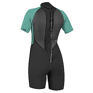 O'Neill Women's Reactor-2 2mm Back Zip Short Sleeve Spring Wetsuit, Black/Light Aqua, 14