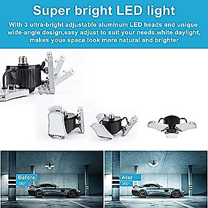 4-Pack LED Garage Lights, 80W LED Shop Light 5000K 6000LM Three-Leaf Garage Ceiling Light Fixtures,Adjustable Multi-Position Panels，E26 Base,LED Glow Light for Garage, Workshop Attic and Basement