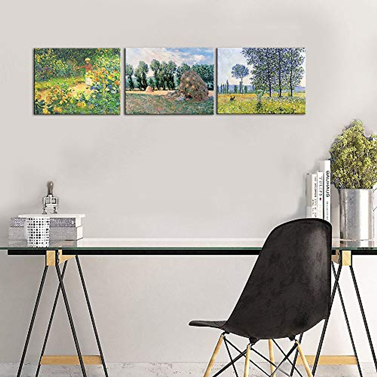 Artsbay 3 Pieces Claude Monet Canvas Wall Art Decor Claude Monet Garden Landscape Pictures Artwork Prints Impressionist Reproduction Painting Modern Framed and Stretched Home Decor for Living Room Bedroom