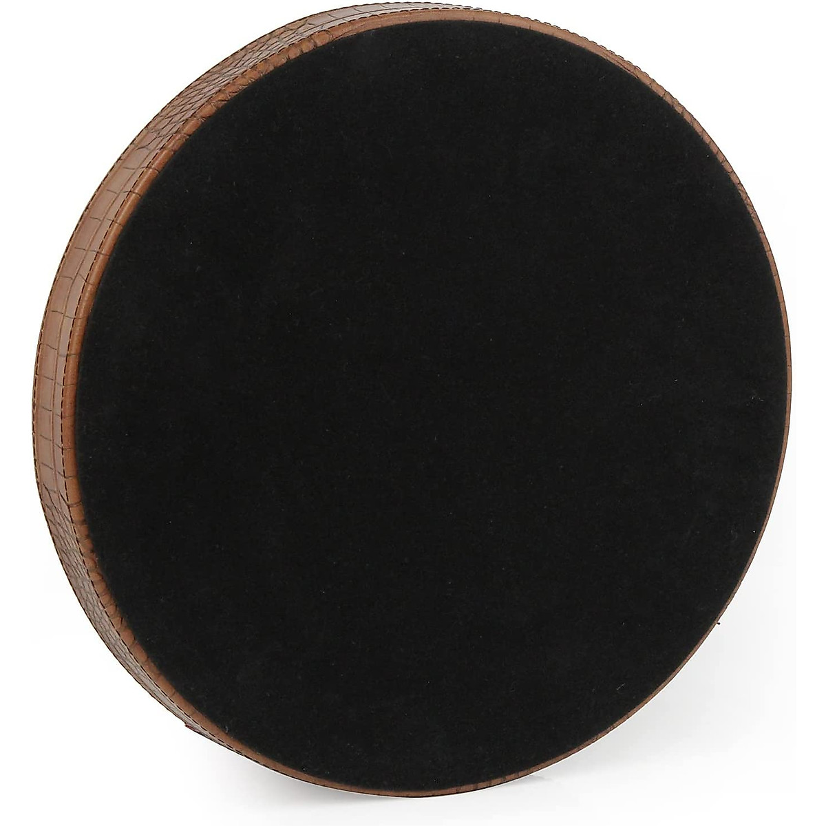 HofferRuffer Faux Leather Round Serving Tray, Vegan Croco Leather Decorative Tray, Food Tray for Storage Drinks, Snack & Cosmetics, Dia.12'' x 1.6'' (Antique Brown)