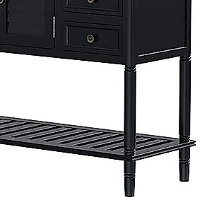 XD Designs Retro Style Sideboard Console Table, Free Standing Kitchen Storage Buffet Server Cabinet, 45 Table Sofa 6 Drawers, 1 Cabinets and Bottom Shelf (Black + MDF), 45.28Wx14.96Dx34.02H