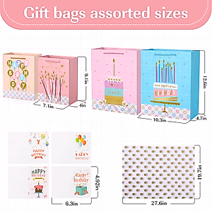 GonLei Birthday Gift Bag Assorted Sizes Happy Birthday Gift Bags for Kids Birthday Wrapping Paper Bags with Tissue Paper Card Handles for Girls Boys（4Bags 2Size: Medium 9” Large 12.6”）