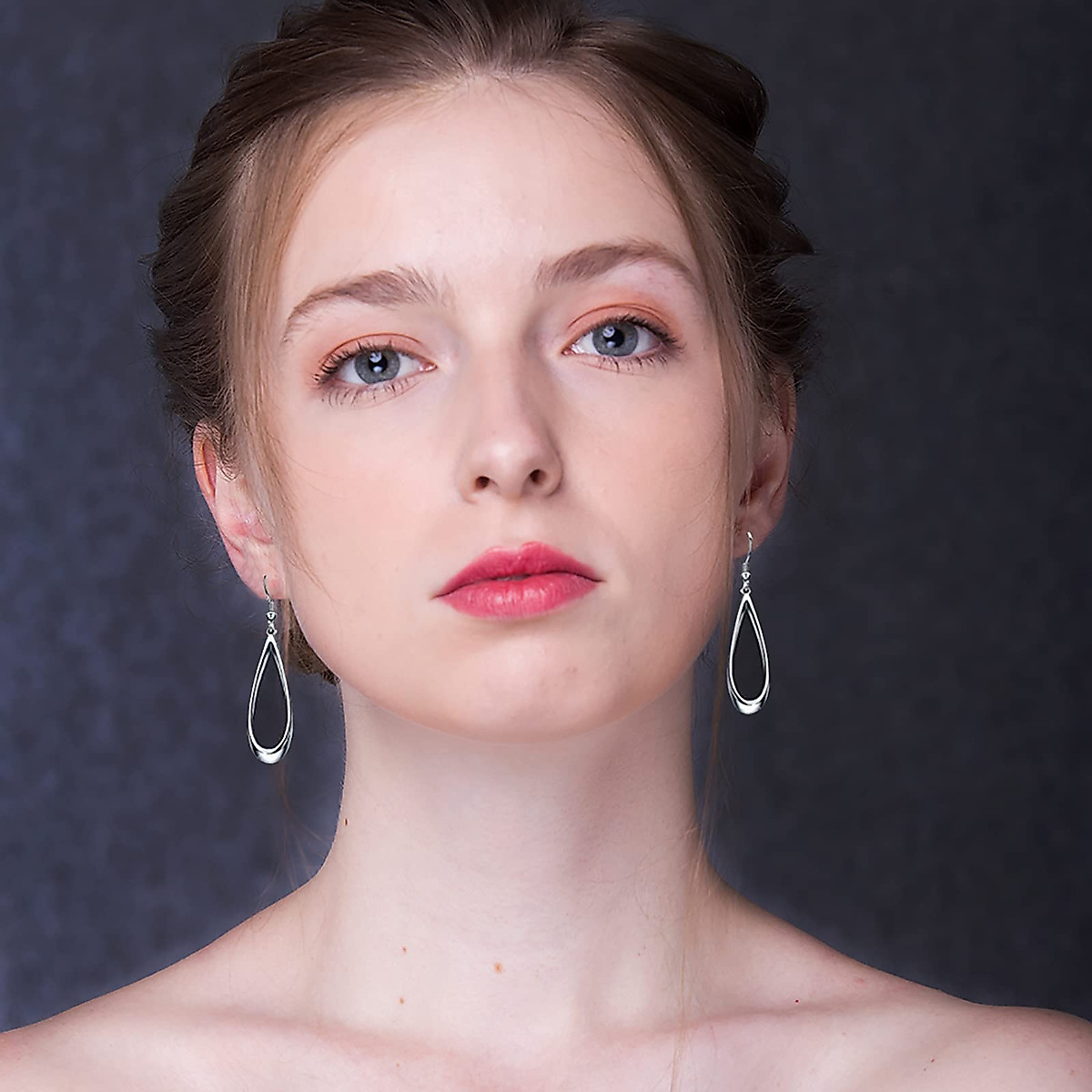 Sterling Silver Dangle Earrings, White Gold Plated Teardrop Silver Drop Earring for Women