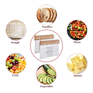 2PCS Bench Dough Scraper, Stainess Steel Kitchen/Pastry/Food/Bread/Cutting Board Scraper Cutter Chopper with Protective Cover, Ergonomic Wood Handle (2 Pack, Unique Pattern Design)