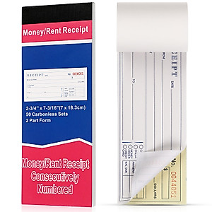 Crtiin 1 Pad Money and Rent Receipt Book 2.75 x 7.2 Inch Bound Cover 2 Part Carbonless Receipt Book with Carbonless Copies Receipt Log Book 50 Sets Per Book