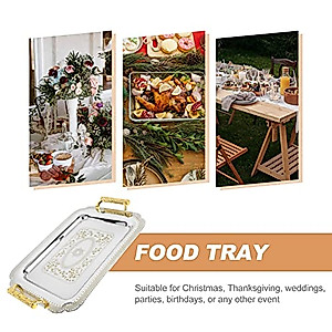 Cabilock Rectangular Serving Tray Serving Tray with Handles Nordic Serving Platter Stainless Steel Food Trays Stainless Steel Tea