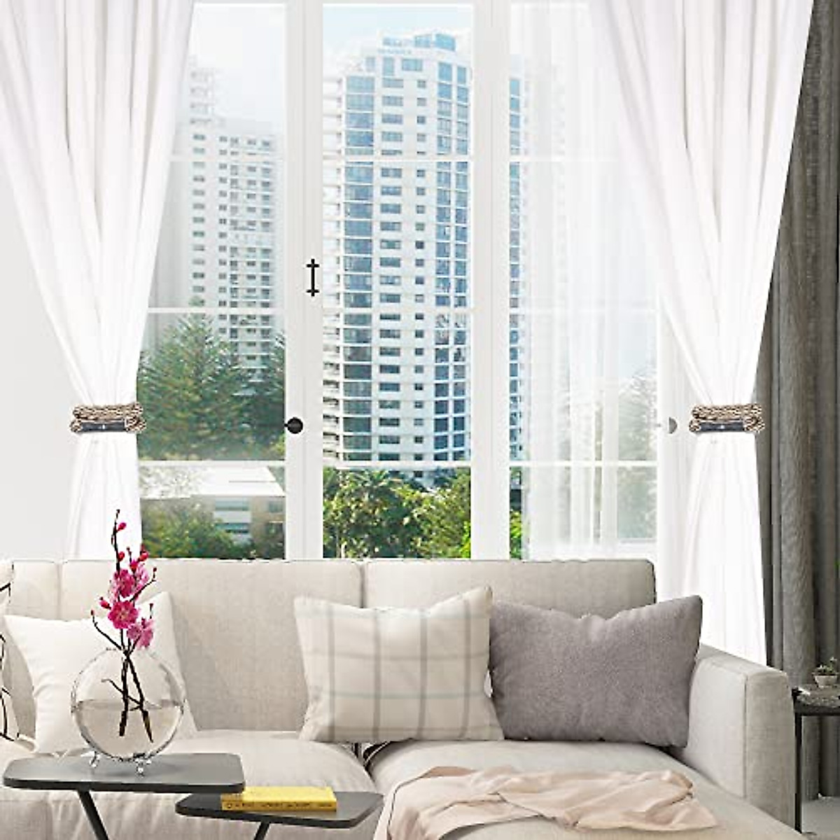 Groleca 2 Pack Strong Magnetic Curtain Tiebacks Curtain Holdbacks Curtain Pull Backs Curtain Ties Curtain Tie Backs with Thicker Twist Rope & Upgrade Strong Magnetic Tiebacks for Curtains (Camel, 2)