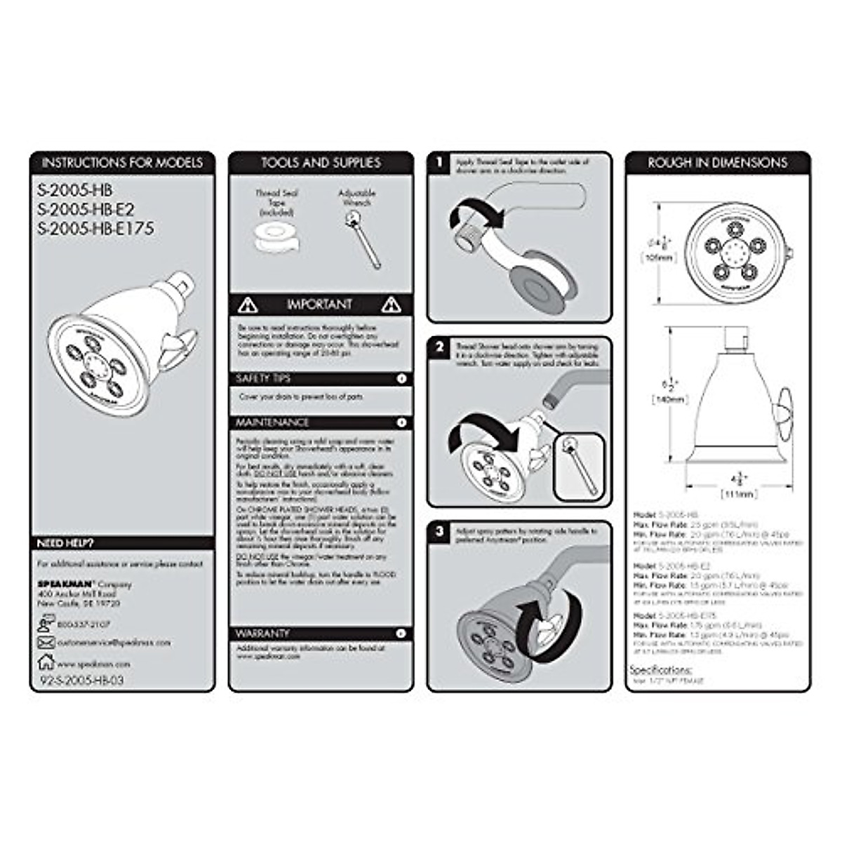 Speakman, Polished Chrome S-2005-HB Hotel Anystream High Pressure Shower Head-2.5 GPM Adjustable Replacement Bathroom Showerhead