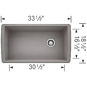 BLANCO 441770 Bowl Diamond Silgranit Super Single Undermount Kitchen Sink, 33.5" L X 18.5" W X 9.5" D, Metallic Gray
