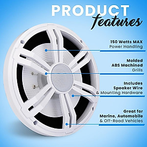 Pyle 8” Slim Marine Subwoofer - 300W 4 Ohm Waterproof Car Component Speaker System, Low Profile PP Cone w/ Rubber Edge, 30 Oz Magnet 1.5" Voice Coil, For Custom Audio Boat Truck Mobile Vehicle (White)
