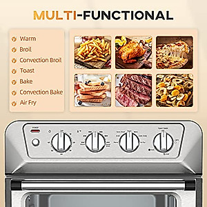 HOMCOM Air Fryer Toaster Oven, 21QT 7-In-1 Convection Oven Countertop, Warm, Broil, Toast, Bake and Air Fry, 4 Accessories Included, 1800W, Stainless Steel Finish