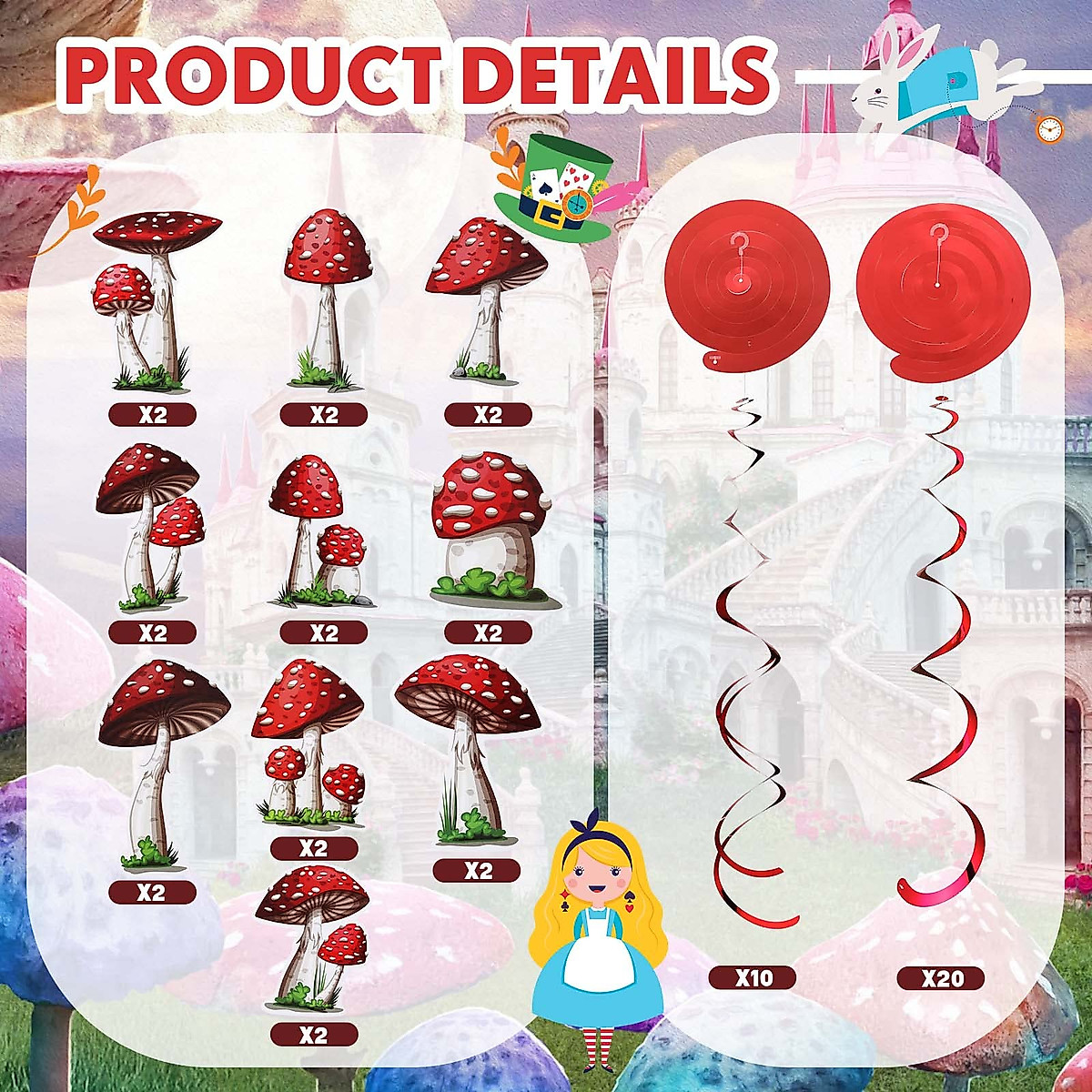 30 Pieces Mushroom Hanging Swirls Ceiling Streamers Decorations Mushroom Party Supplies Wonderland Party Foil Swirls Wall Decor for Baby Shower Birthday Party Favor Supplies