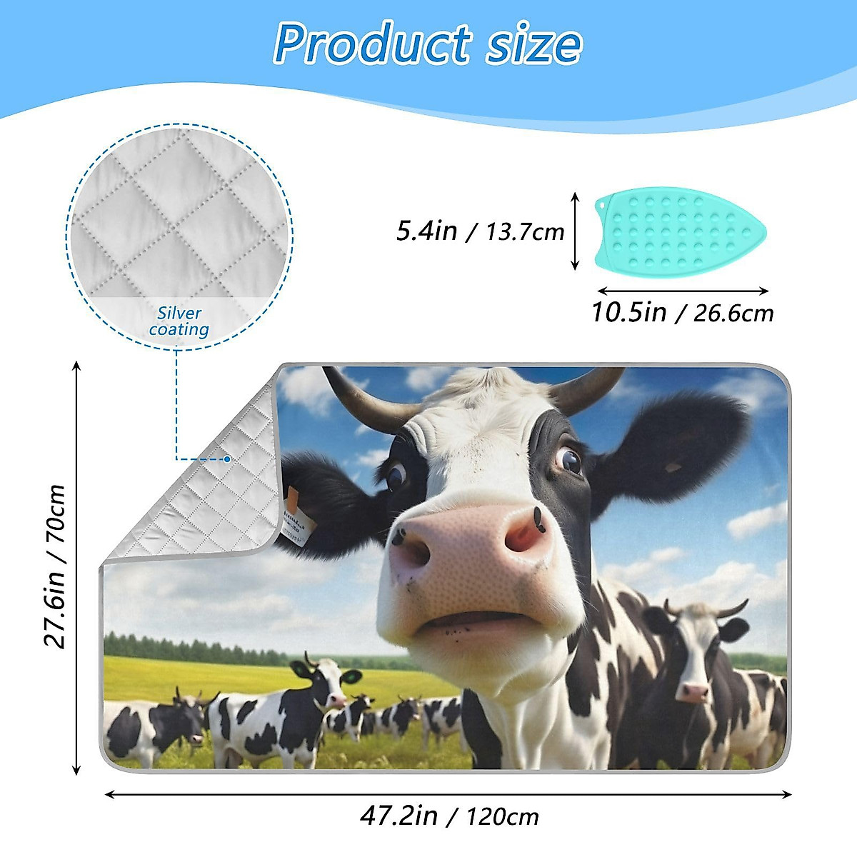 GOODOLD Funny Cow Ironing Mat Portable Travel Ironing Pad for Washer,Dryer,Table Top, Iron Board Alternative Cover, Large Heat Resistant Ironing Blanket