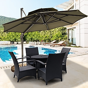 YITAHOME 11ft Patio Umbrella Outdoor Cantilever Umbrella Double Top Round Offset Umbrella w/Heavy Duty Aluminum Frame & Cross Base for Garden Pool Backyard Market (Khaki)
