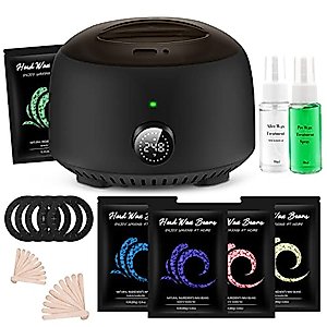 Waxing Kit for Women Men - XUISUOZ Digital Wax Warmer for Hair Removal with 5 Pack Hard Wax Beans and 20 Applicators, Waxing Kit for Legs, Face, Underarm, Bikini, Sensitive Skin