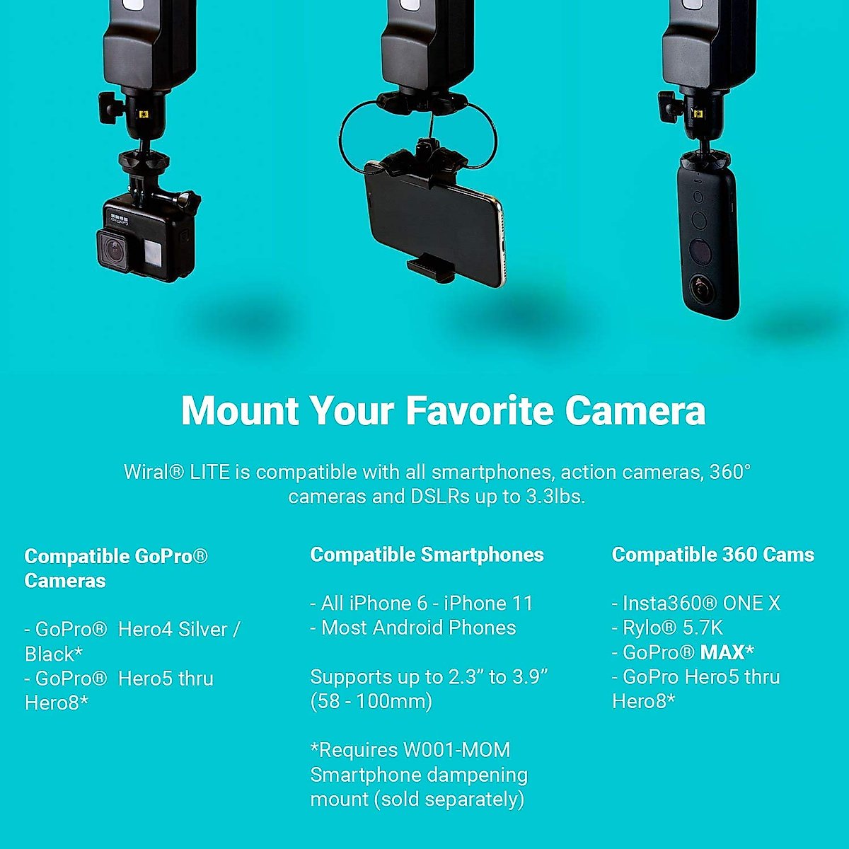 Wiral LITE Cable Cam with Remote for Action Cameras Insta360 X4/X3/X2/ One RS/R, GoPro 11/10/9, Smartphones and DSLR Mirrorless Cameras up to 3.3LBs - Film Moving Shots Even Where Drones Can't Go