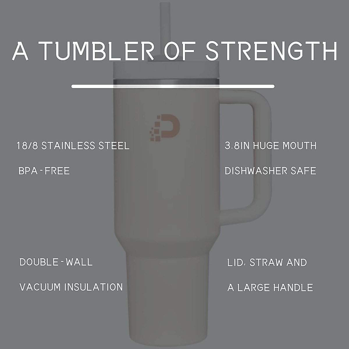 Acuewuja 40oz/1180ml Tumbler With Handle, Lid, Straw And Silicone Boot Reusable Double Wall Vacuum 18/8 Stainless Steel Coffee Travel Mug Portable Insulated Beer Cup (Rose Quartz)