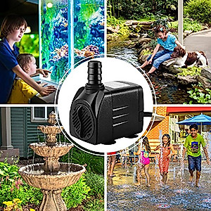 CWKJ Fountain Pump, 400GPH(25W 1500L/H) Submersible Water Pump, Durable Outdoor Fountain Water Pump with 6.5ft Tubing (ID x 1/2-Inch), 3 Nozzles for Aquarium, Pond, Fish Tank, Water Pump Hydroponics