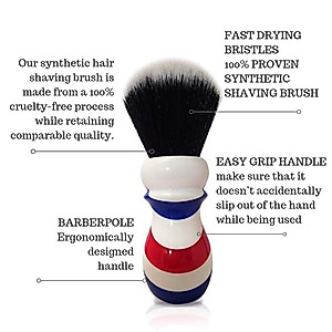 Haircut & Shave Co. Proven Synthetic Shaving Brush 24mm Extra Dense Knot And 54mm Loft - Fast Drying Pre-Shave Brush (Barber Pole)
