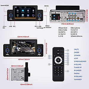 Single Din Car Stereo with Mirror Link, 5 inch Car Audio Receiver Touch Screen with Bluetooth FM AUX TF Card Input SWC EQ USB Fast Charging + Backup Camera Microphone Remote Control