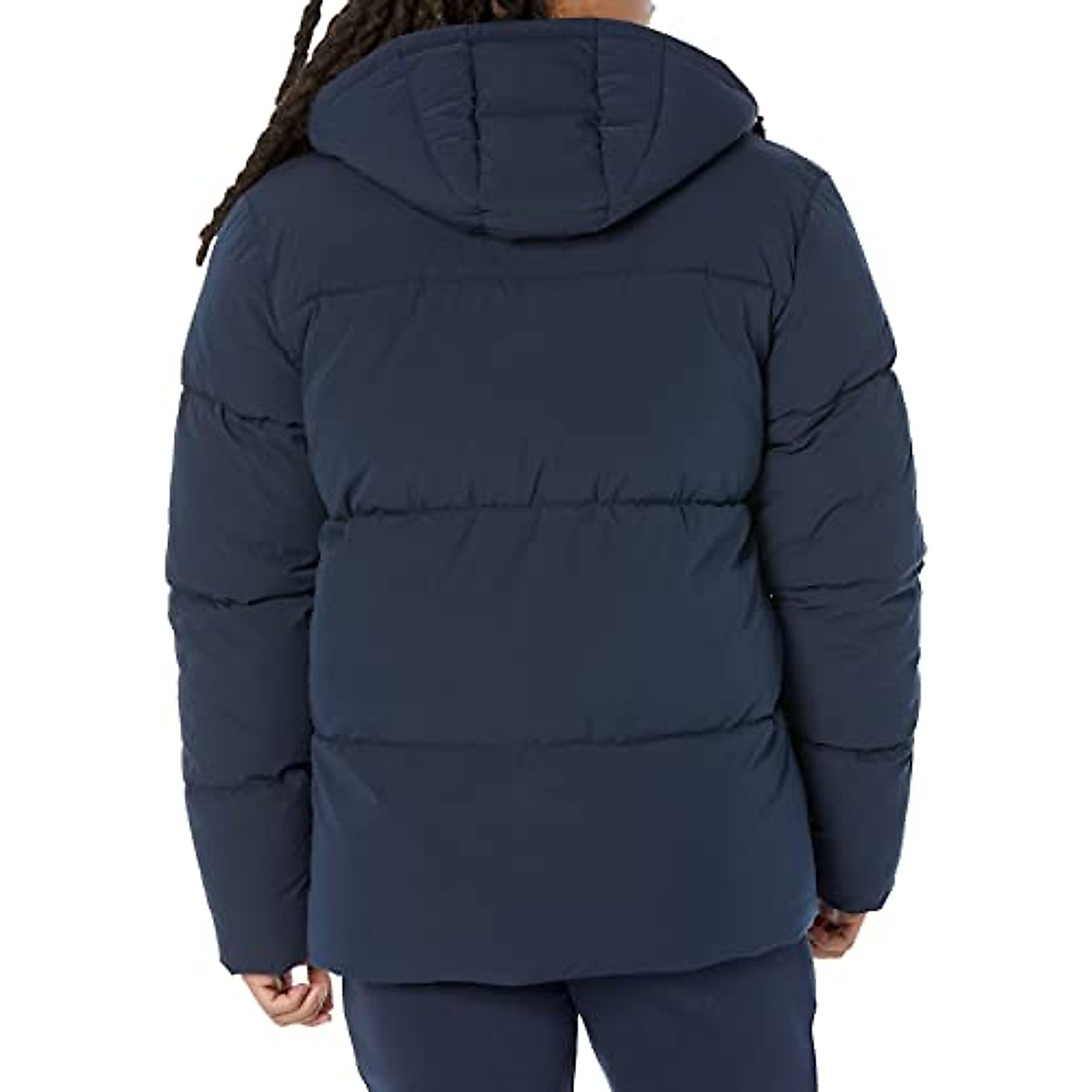 Amazon Essentials Men's Recycled Polyester Mid-Length Hooded Puffer (Available in Big & Tall), Navy, Large