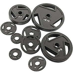 Signature Fitness Cast Iron Plate Weight Plate for Strength Training and Weightlifting, 2-Inch Center (Olympic), 5LB (Set of 2)