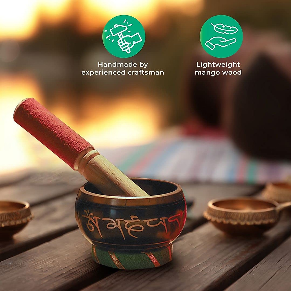 SHOP LC DELIVERING JOY Handmade Tibetan Singing Bowl Buddhist Mantra Sound Bowl Set Meditation Yoga Stress Relief Valentines Day Gifts