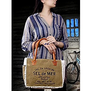 CLA Bags Sel De Mer Upcycled Canvas Small Handbag Upcycled Canvas & Cowhide Tote Bag Radiant Upcycled Canvas & Cowhide Leather Crossbody Bag (Khaki)