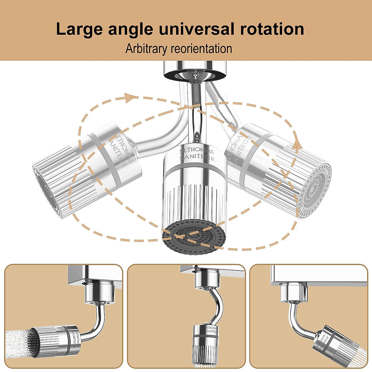 ST.THOMAS Swivel Faucet Aerator,2-function Faucet Nozzle,360° Big Angle Rotate kitchen faucet head replacement,Faucet Extender for Kitchen 55/64 inch Female Thread,Kitchen Sink Aerator