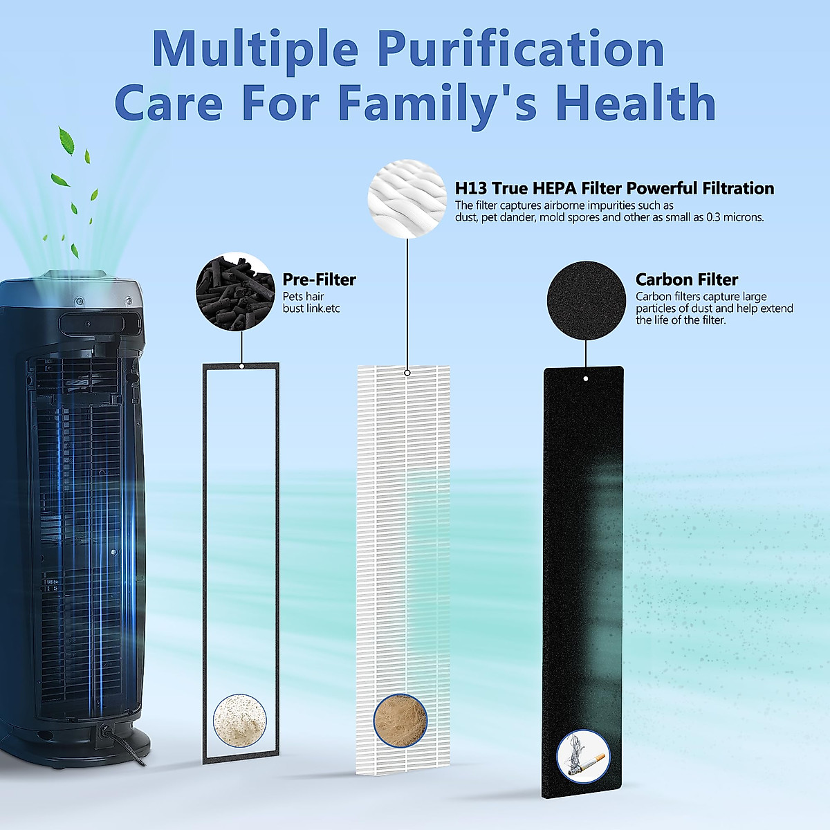 FLT4825 HEPA Filter B Replacement for Guar.dian Air Purifier AC4825 AC4300 AC4800 AC4900 AC4850, 4 HEPA Filter and 6 Pre-Filter