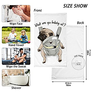 ALAZA Pug Dog in Back Carrier W/ Quote Hand Towels for Bathroom 1OO% Cotton 2 pcs Face Towel 16 x 28 inch, Absorbent Soft & Skin-Friendly