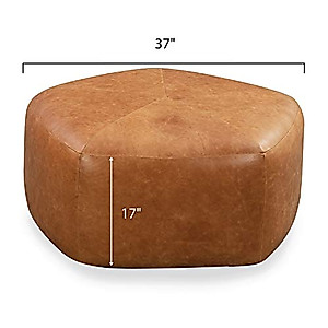 POLY & BARK Porto Modern Leather Ottoman Pouf (Cognac Tan)