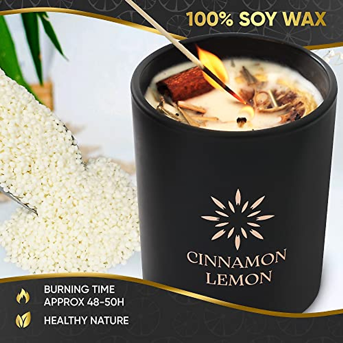 Lemon Cinnamon Scented Soy Wax Candle by BrightWize
