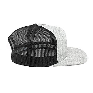 Branded Bills ‘The Salute' USA Flag Leather Patch Hat Flat Trucker - One Size Fits All (Heather Grey/Black)