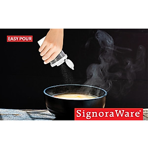 SIGNORAWARE Salt and Pepper Shakers Moisture Proof Set of 2 Large Salt Shaker to go Camping Picnic Outdoors Kitchen Lunch Boxes Travel Spice Set Clear with Red Covers Lids Plastic Airtight Dispenser