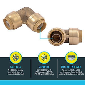 SharkBite 1/2 Inch 90 Degree Elbow, Pack of 4, Push to Connect Brass Plumbing Fitting, PEX Pipe, Copper, CPVC, PE-RT, HDPE, U248LFA4
