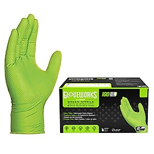 GLOVEWORKS HD Green Nitrile Industrial Disposable Gloves, 8 Mil, Latex-Free, Raised Diamond Texture, XX-Large, Box of 100