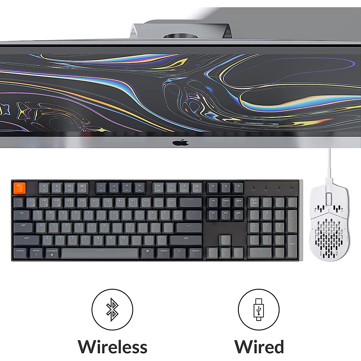 Keychron K10 Wireless Bluetooth/USB Wired Gaming Mechanical Keyboard, Hot-swappable Full Size Layout 104 Keys White Backlight N-Key Rollover for Mac Windows, Gateron G Pro Blue Switch
