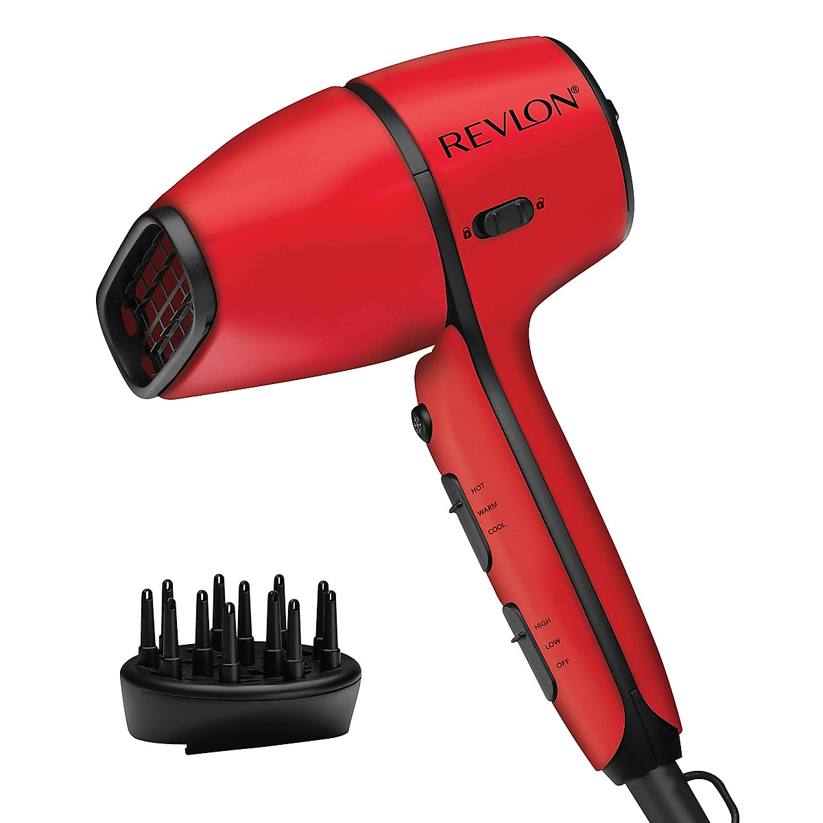 REVLON Airflow Control Hair Dryer with Diffuser | 1875W Blow Dryer Head Rotates 90° for Total Control, Wider Head for Less Drying Time, Reduces Frizz (Red)