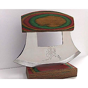 Alaska Gifts Exotic Wood Multi-Colored Handled Ulu Knife and Stand