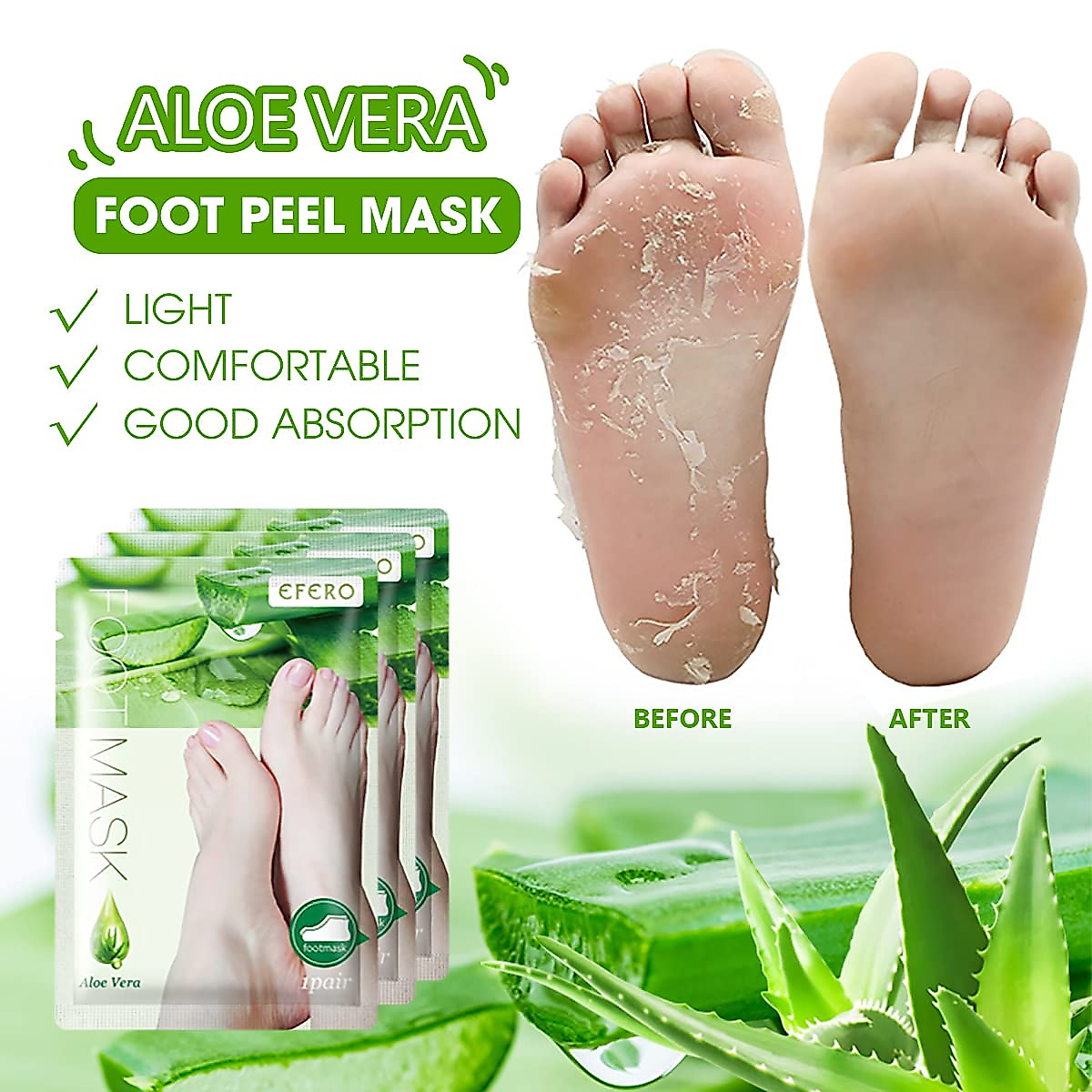 Nado Care Foot Peel Mask - Exfoliating Foot Peeling Masks for Men and Women with Natural Aloe Extract - Repair Rough Heels, Callus and Dry Dead Skin - 3 Pack