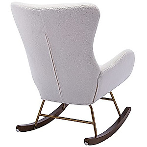 DM Furniture Sherpa Rocking Accent Chair Upholstered Nursery Glider Rocker for Baby Nursing Comfy Lounge Chair with Gold Legs for Living Room Bedroom, White