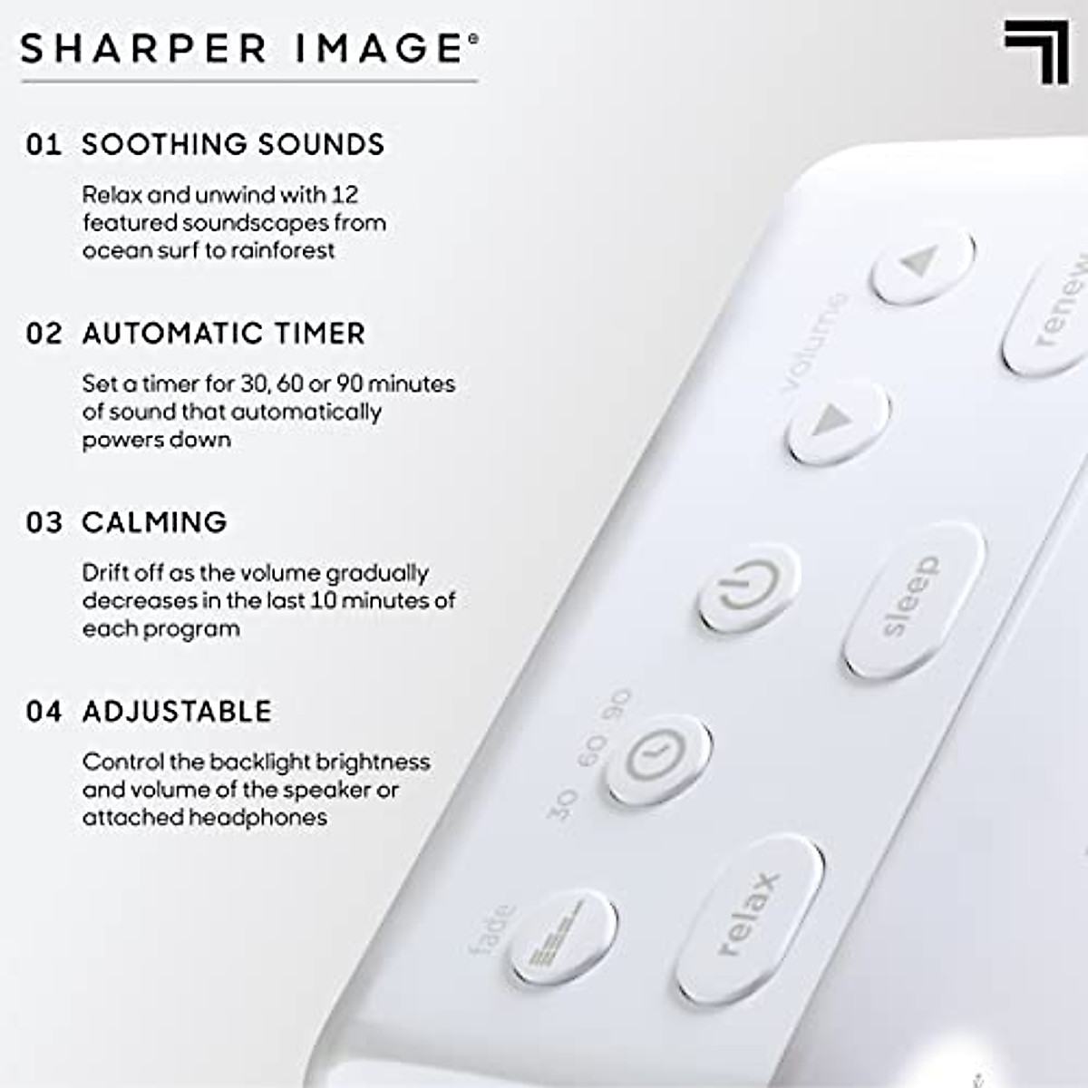 SHARPER IMAGE Ultimate Sleep White Noise Sound Machine for Adults and Baby, Portable Relaxing Music and Nature Sounds Therapy, Aids Sleeping, Stress and Anxiety Relief, with USB Cord