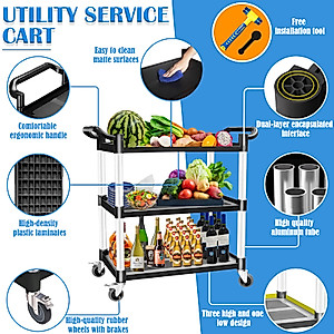 ANRYAGF Utility Carts with Wheels Rolling Cart Food Service Cart Commercial Office Warehouse Heavy Duty Cart 500 LBs Capacity, Lockable Wheels, Rubber Hammer, 31.5" X 16.9" X 38.9" Black