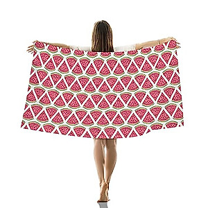 Gyapuk Watermelon Print,Horizontal Oversized Beach Towel,Watermelons Slice in Watercolors,Extra Large Big Pool Swim Travel Soft Towels Blanket for Adult Women Men,Pink White,33x52in(84x133cm)